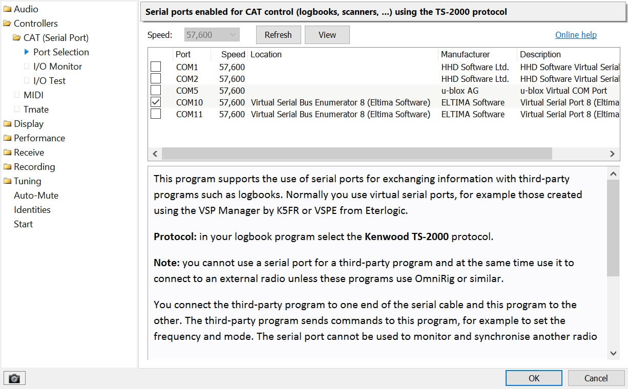 Serial Port (CAT) - Connecting via CAT Configuration